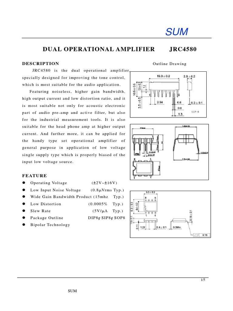 Dual operational amplifier JRC4580 technical specifications | PDF | Amplifier | Analog Circuits
