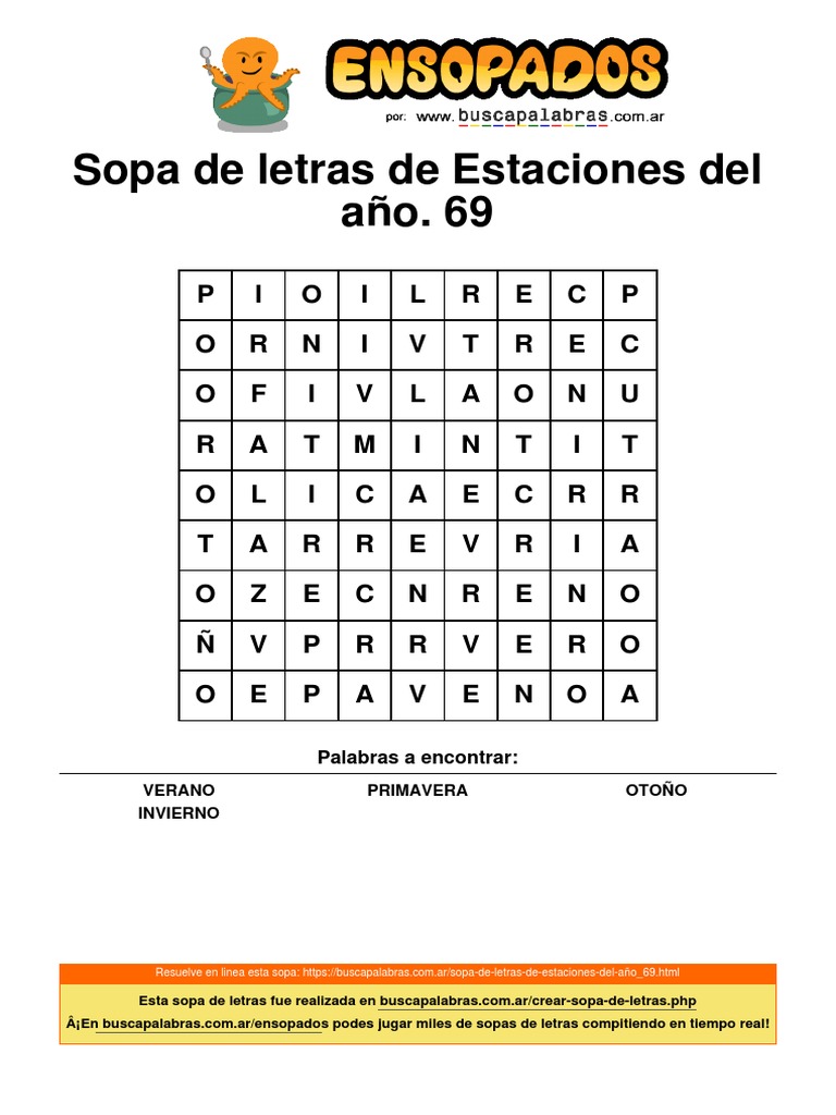 Sopa de Letras de Estaciones Del Año - 69 | PDF