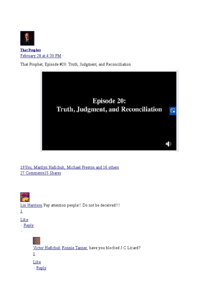 Harrison, Lin, FB, That Prophet 20, Truth Hurts March 9 | PDF ...