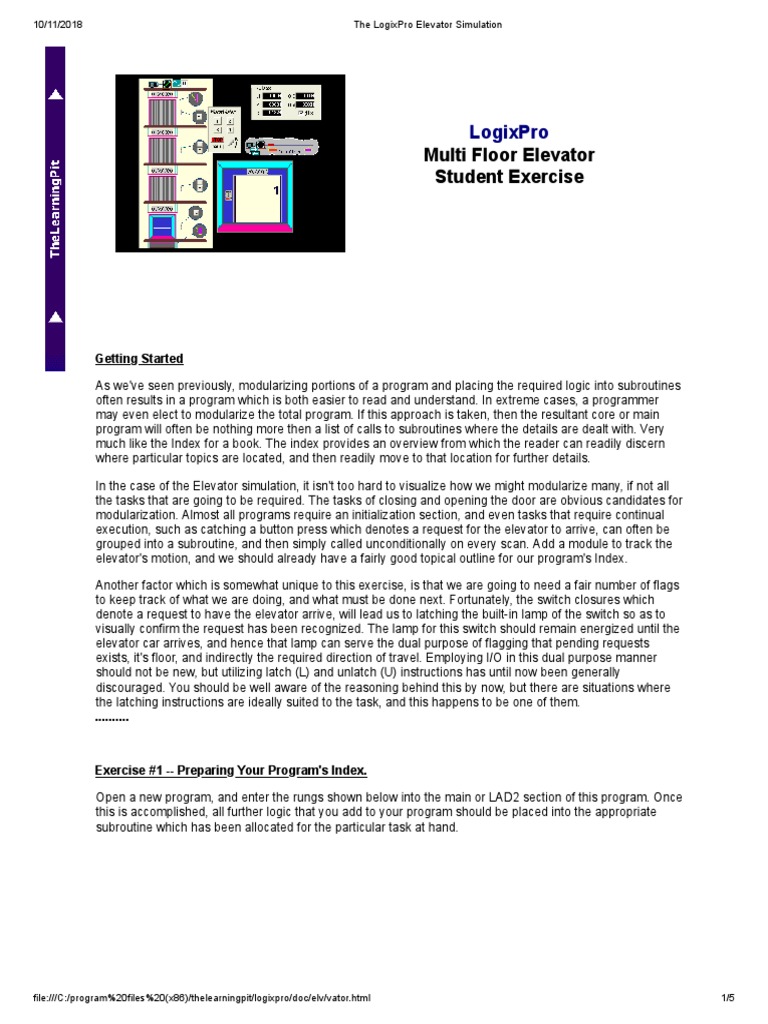 The Logixpro Elevator Simulation Pdf Elevator Simulation