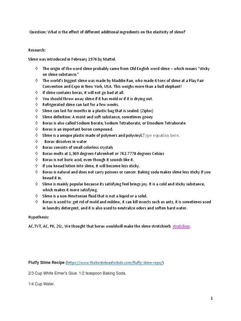 Slime Science Experiment | PDF | Materials | Chemical Substances