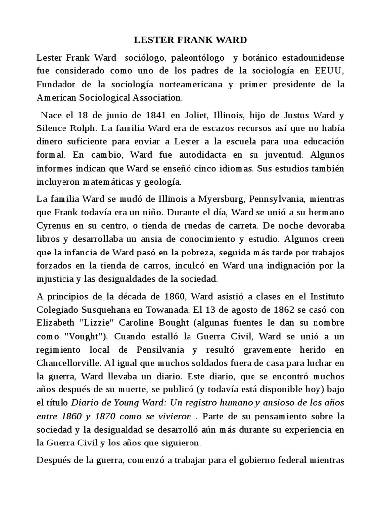 Lester Frank Ward: Pionero de la Sociología | PDF | Sociología | Science