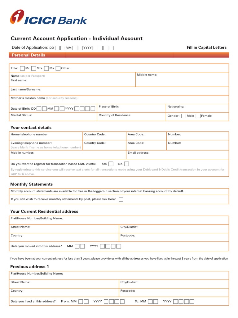 Current Account Opening Form Single PDF | PDF | Identity Document ...