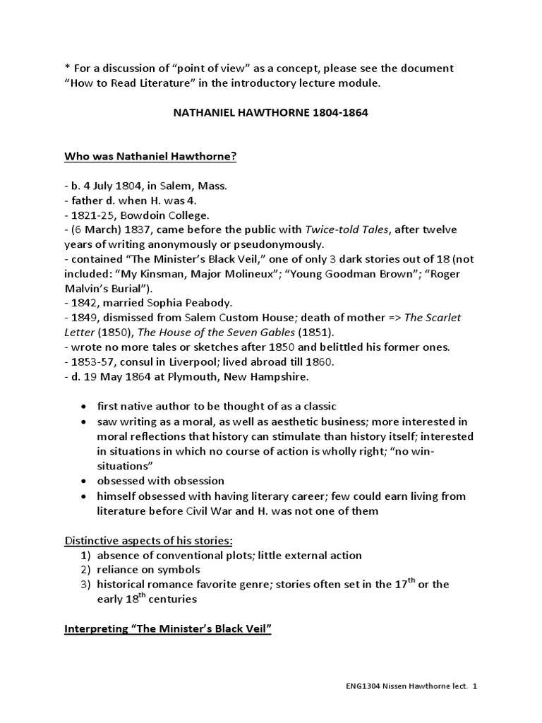 Hawthorne Lecture Notes | PDF | Nathaniel Hawthorne