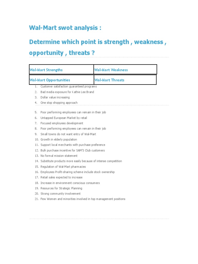 Wal-Mart SWOT Analysis Guide | PDF | Business | Social Science
