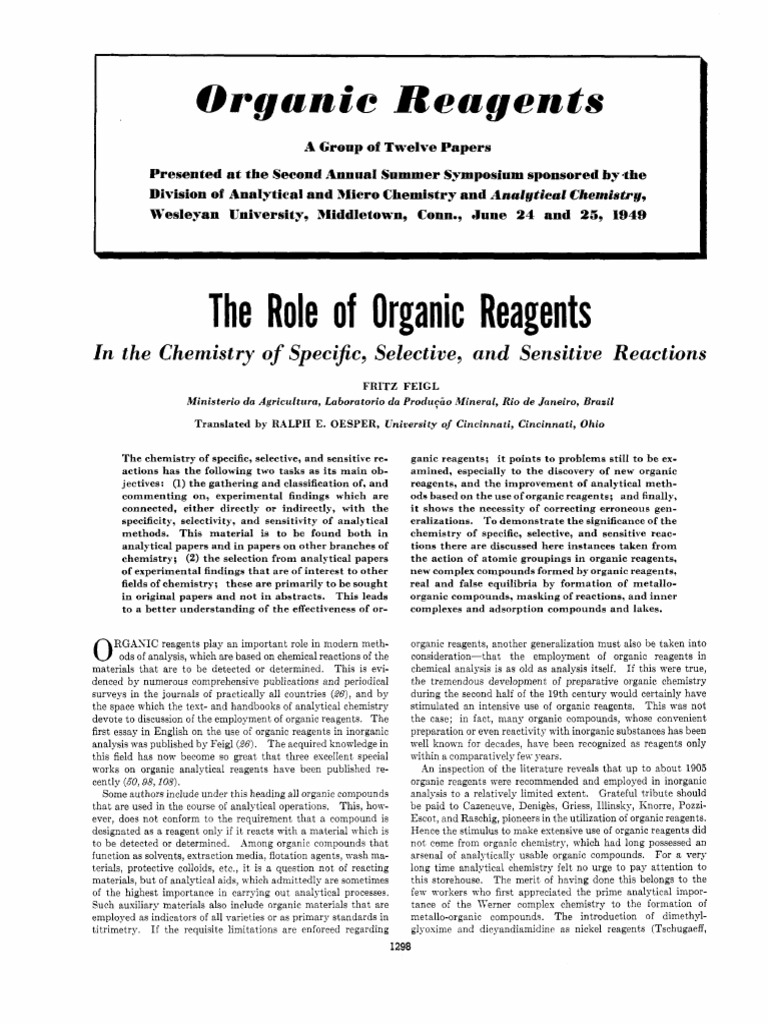 The Role of Organic Reagents PDF | PDF | Salt (Chemistry) | Chemical ...