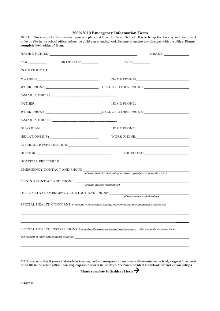 Emergency Information Form | PDF | Wellness | Self-Improvement