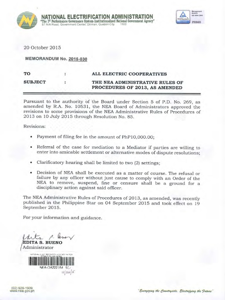 NEA Memo To ECs No. 2015-030 - The NEA Administrative Rules of ...