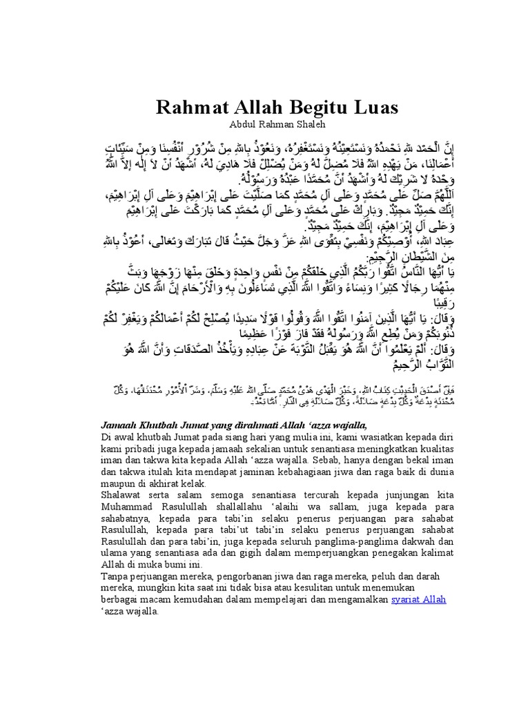 Luasnya Rahmat Allah bagi Hamba-Nya | PDF