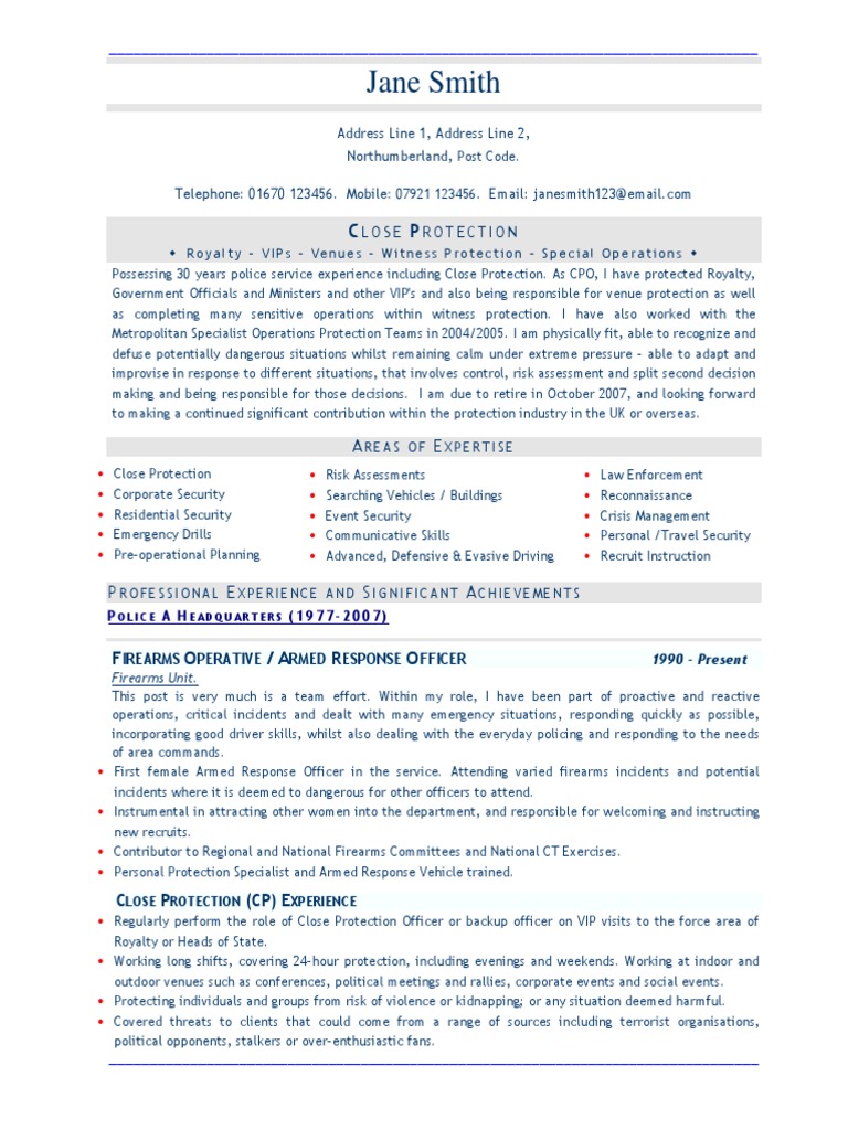 Close Protection CV | PDF | Bodyguard | Emergency Services