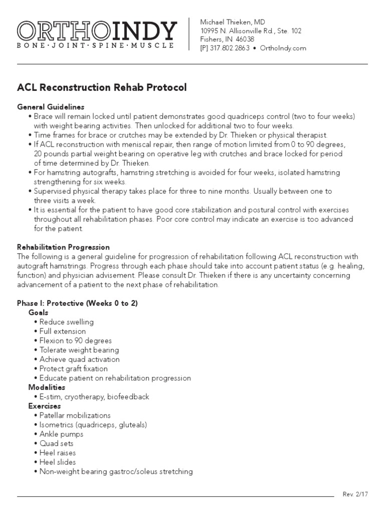 Thieken - Knee - ACL Reconstruction Rehab Protocol PDF | PDF ...