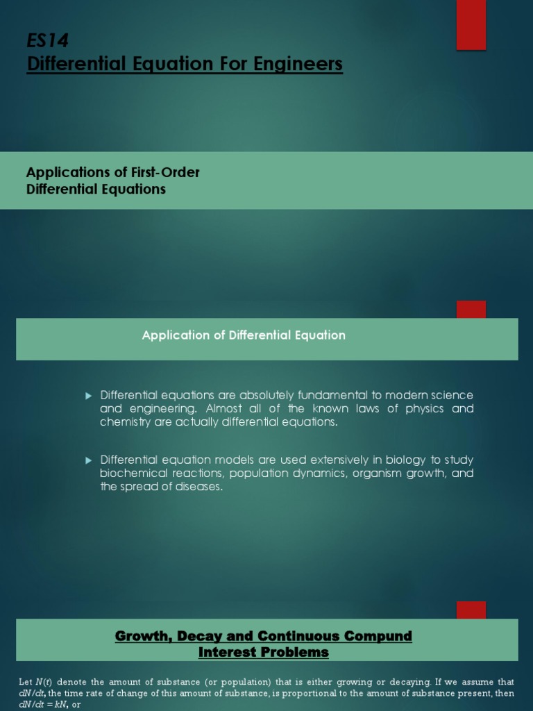 Applications Of First Order Differential Equations Discussion Part I Pdf Pdf Voltage