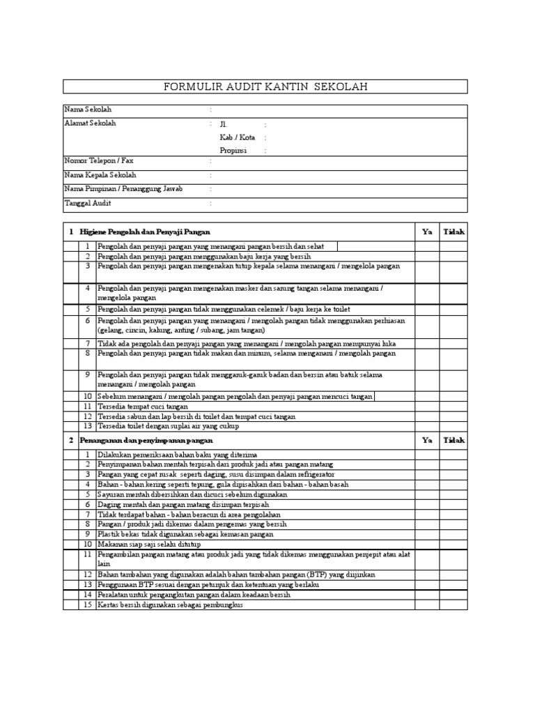Form Audit Kantin Sekolah | PDF
