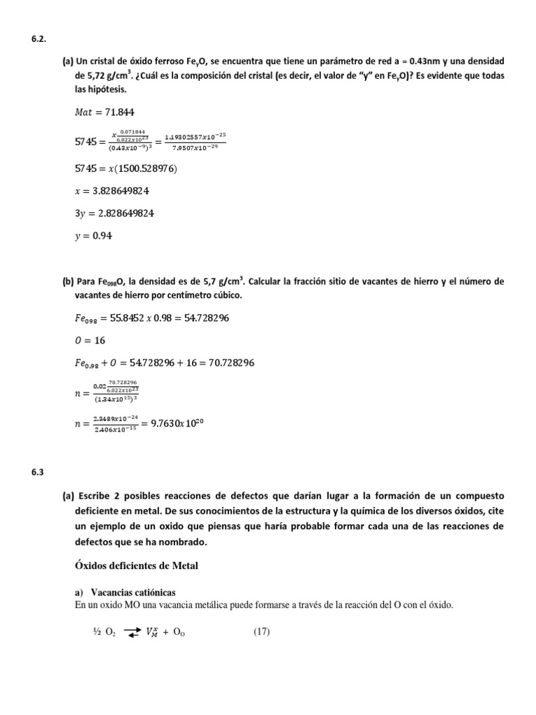 Composición y Defectos en Óxidos Ferroso | PDF | Ion | Reacciones químicas