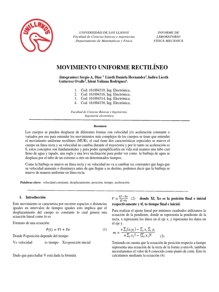 Informe Practica de Laboratorio MRU | PDF | Velocidad | Aceleración