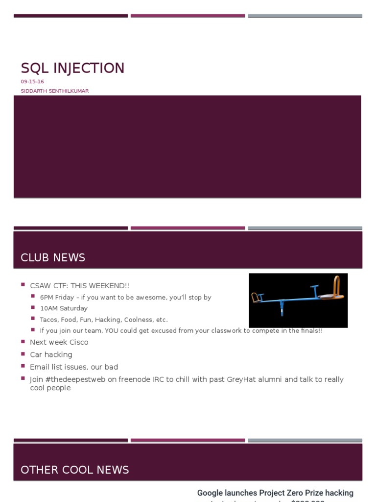 09-15-16 GreyHat SQL Injection | PDF | Sql | World Wide Web