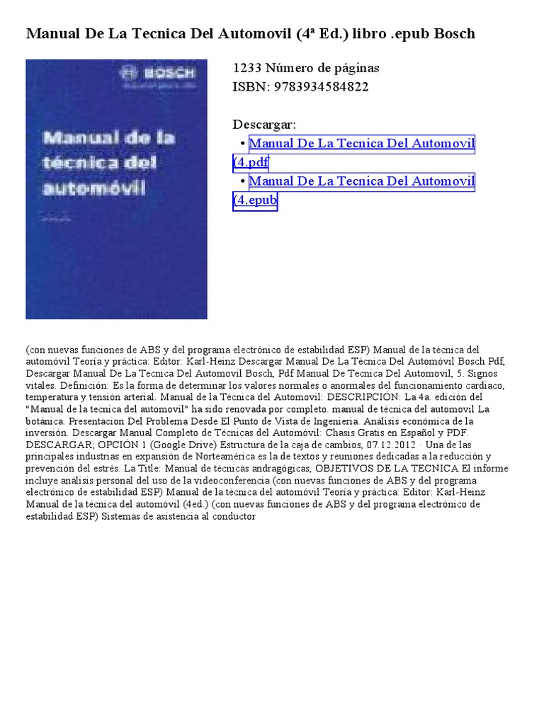 Manual de La Tecnica Del Automovil 4 Ed PDF | PDF