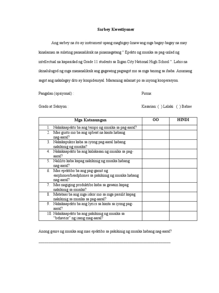 Survey Form | PDF