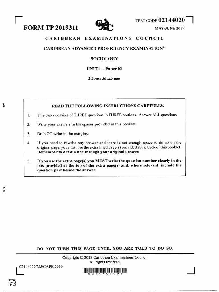 Cape Sociology 2019 U1 P2 Pdf Pdf