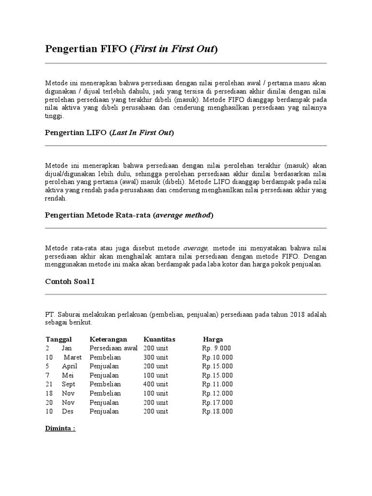 Pengertian dan Contoh Metode FIFO | PDF