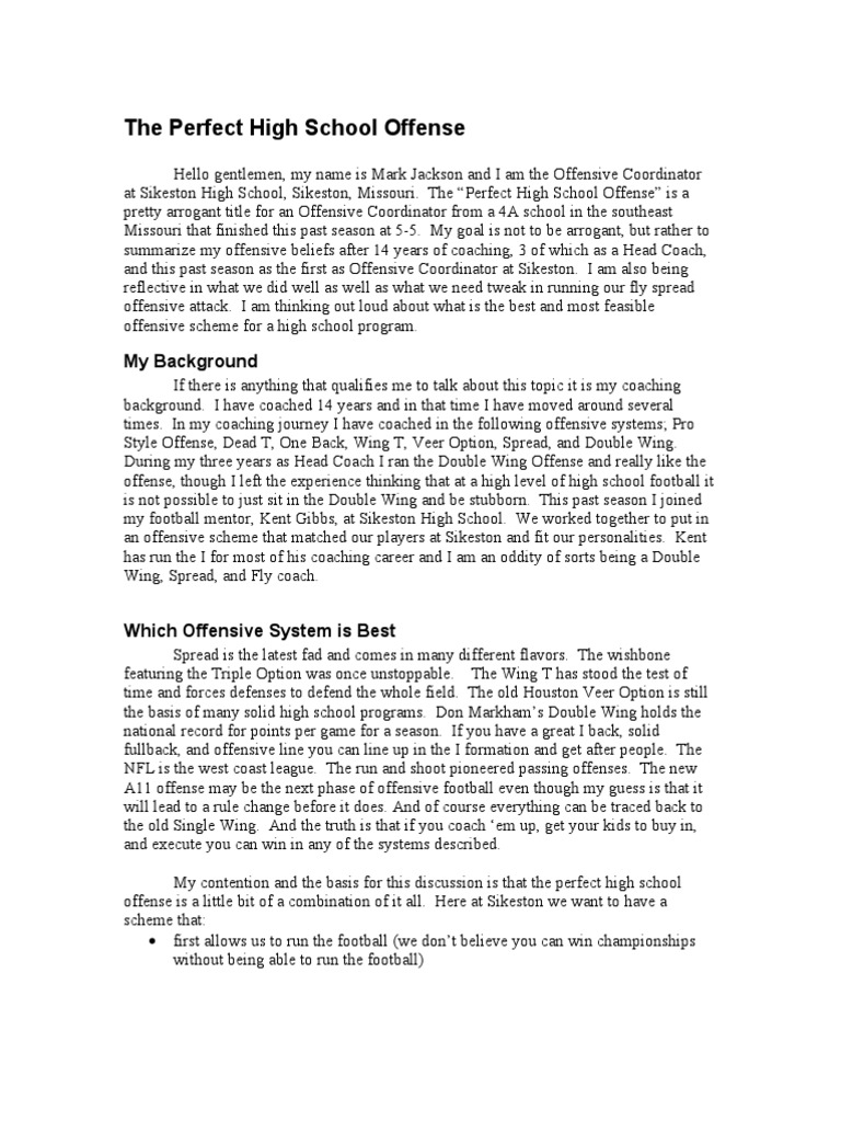 The Perfect High School Offense PDF American Football Sports