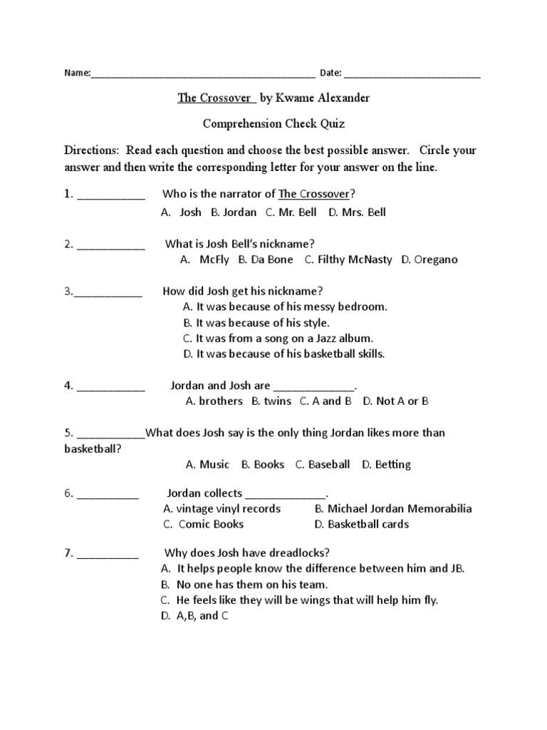 The Crossover Comprehension Quiz | PDF