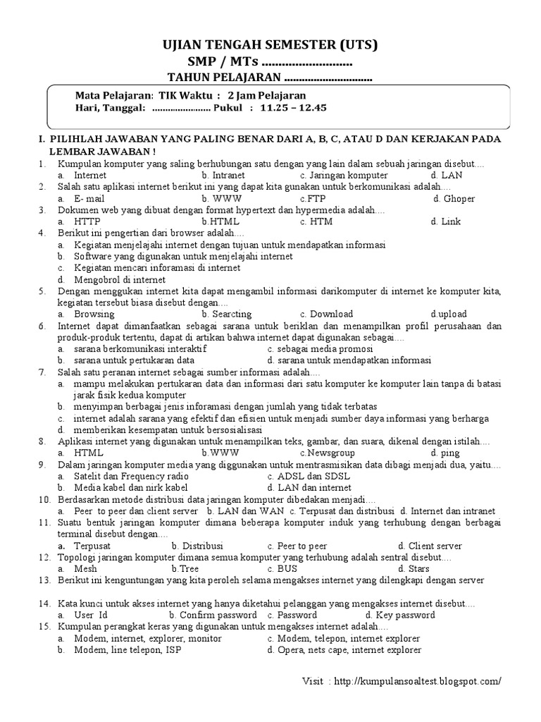 Soal Uts 1 Tik Kelas 9 PDF | PDF