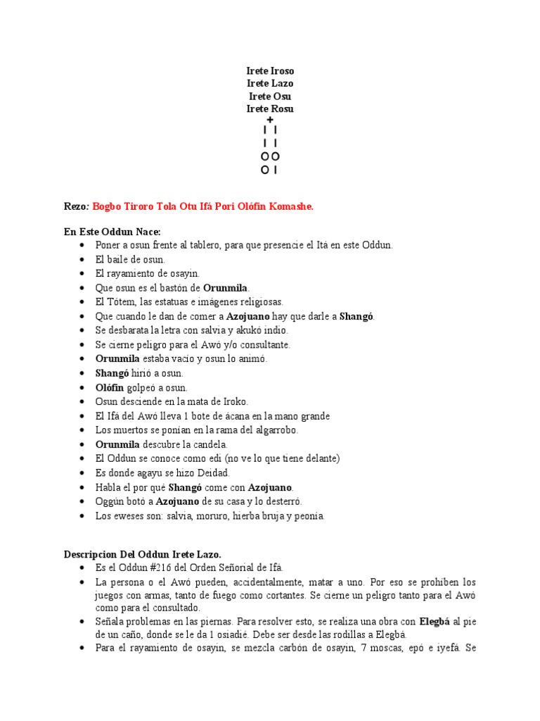 Irete Lazo: Significado y Patakines | PDF | Santeria | Religión étnica