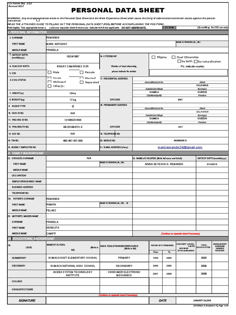 Blank PDS 2017 | Download Free PDF | Security Guard | Justice