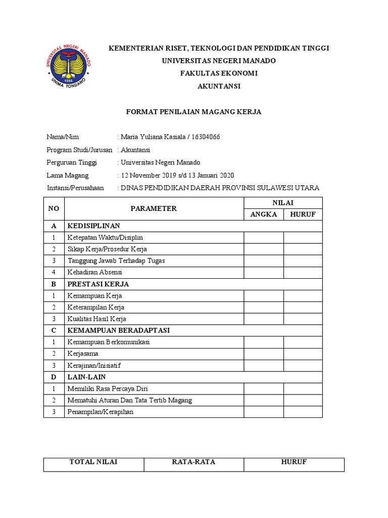Format Penilaian Magang | PDF