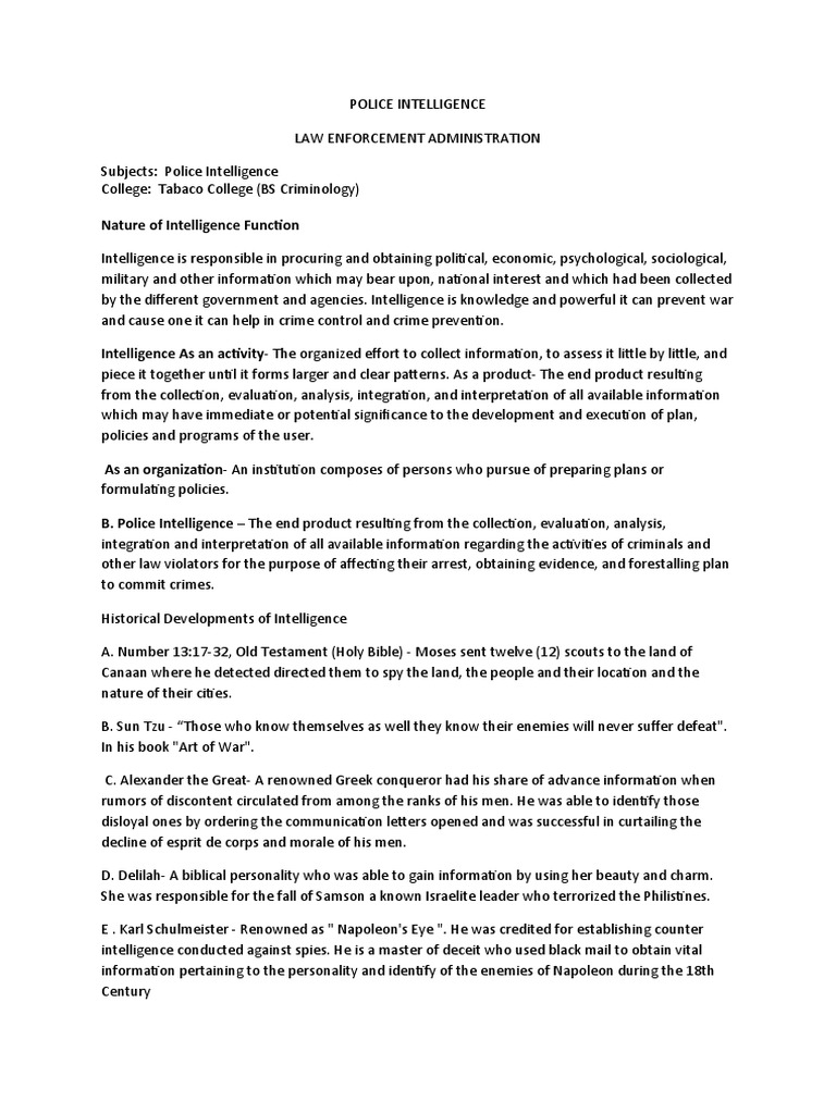 Police Intelligence | PDF | Counterintelligence | Espionage