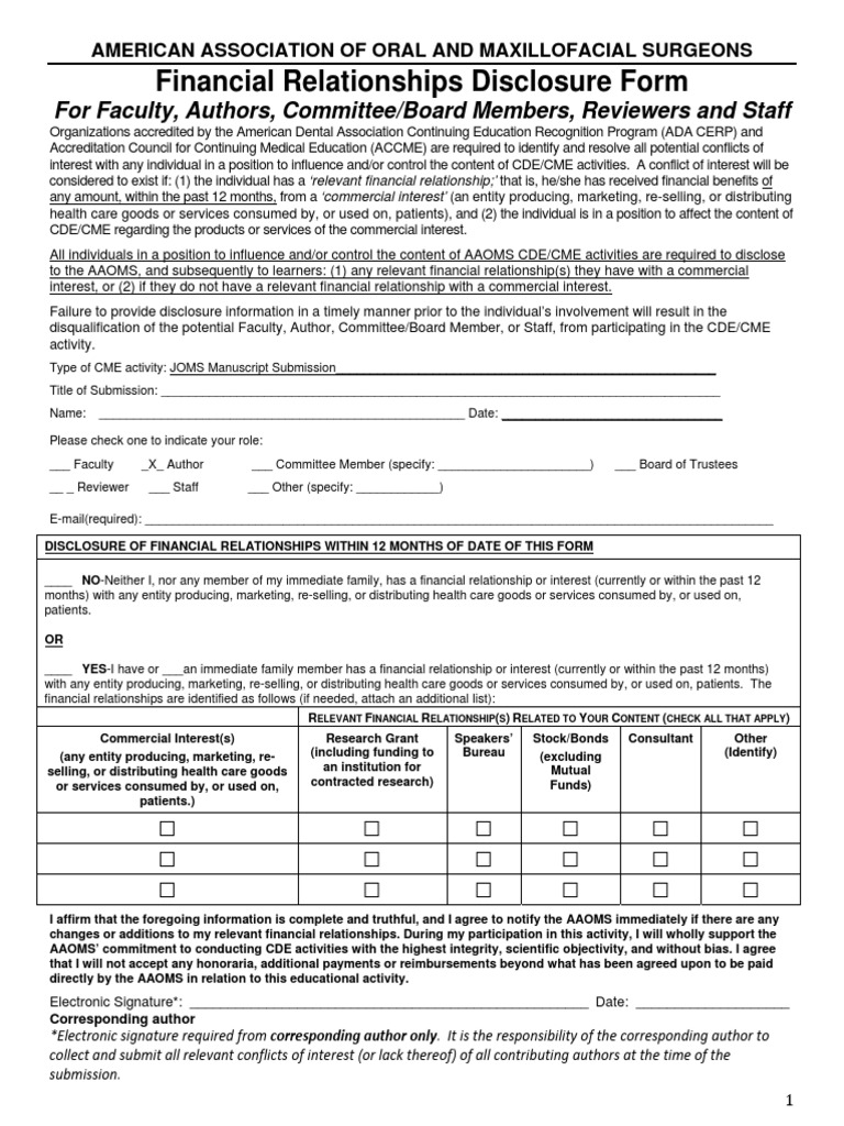 AAOMS Disclosure Statement | PDF | Conflict Of Interest | Patient