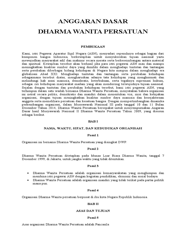 Anggaran Dasar DWP | PDF