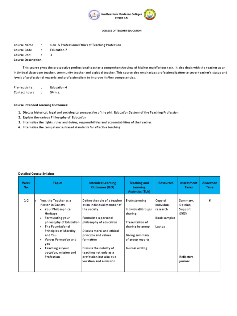Educ. 7 Teaching Profession Syllabus (OBE) | PDF | Philosophy Of ...