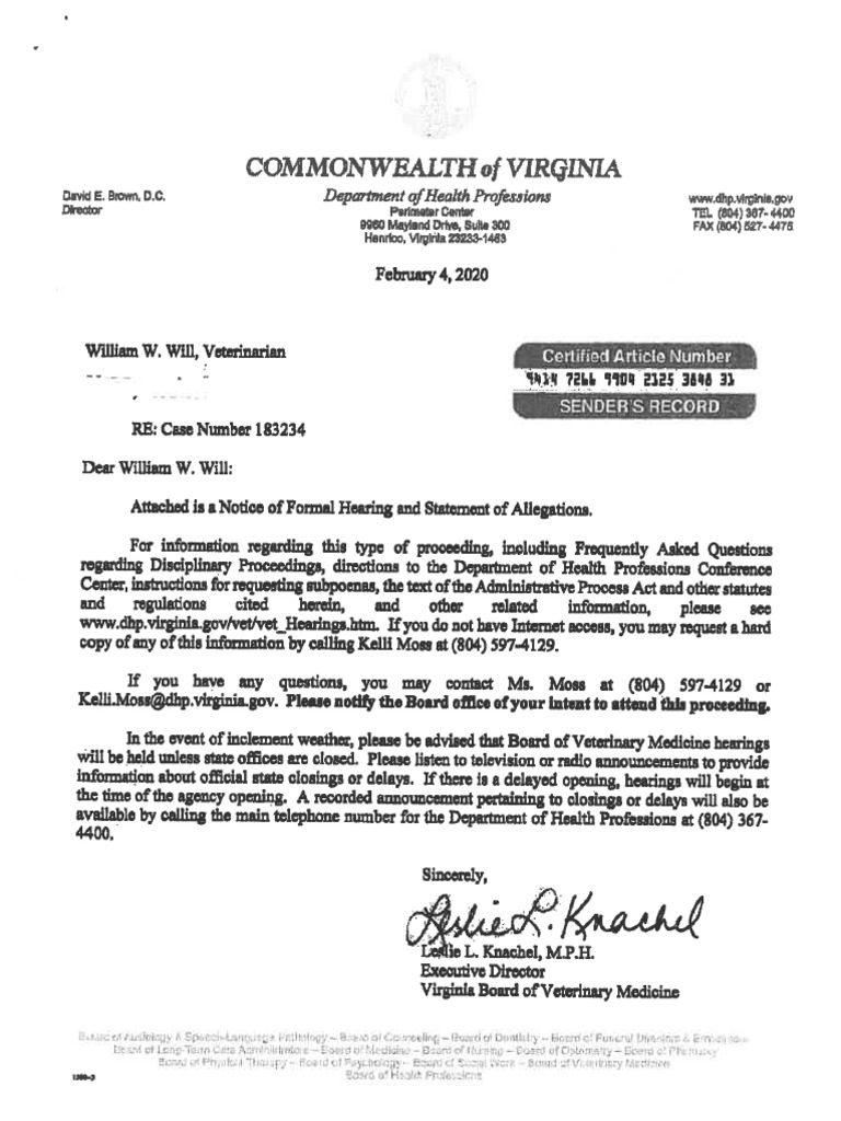 Formal Hearing For Dr. William Will | PDF