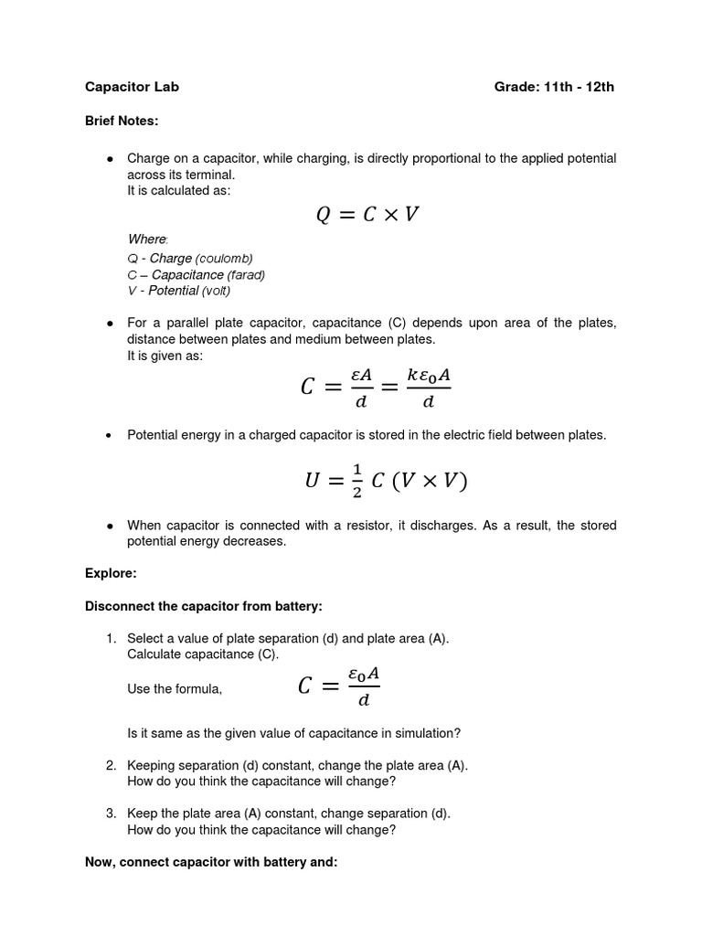 Capacitor Lab | PDF | Capacitance | Capacitor