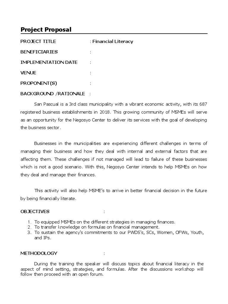 Project Proposal Sample | PDF | Literacy | Economies