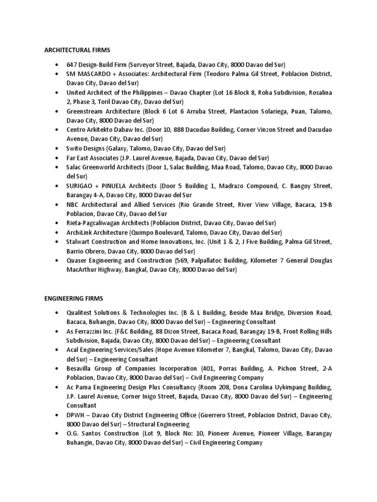 List of Architectural and Engineering Firms | PDF | Economic Sectors ...