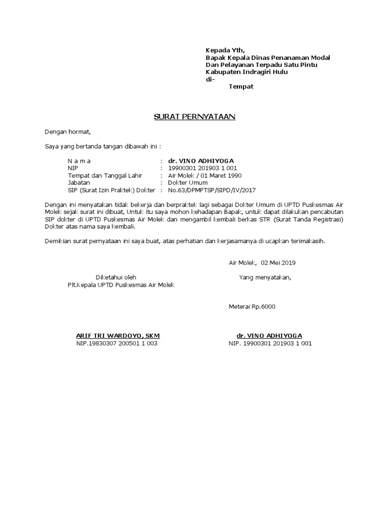 Permohonan SIP-D DPM&PTSP & Surat Pernyataan & Pencabutan SIP | PDF