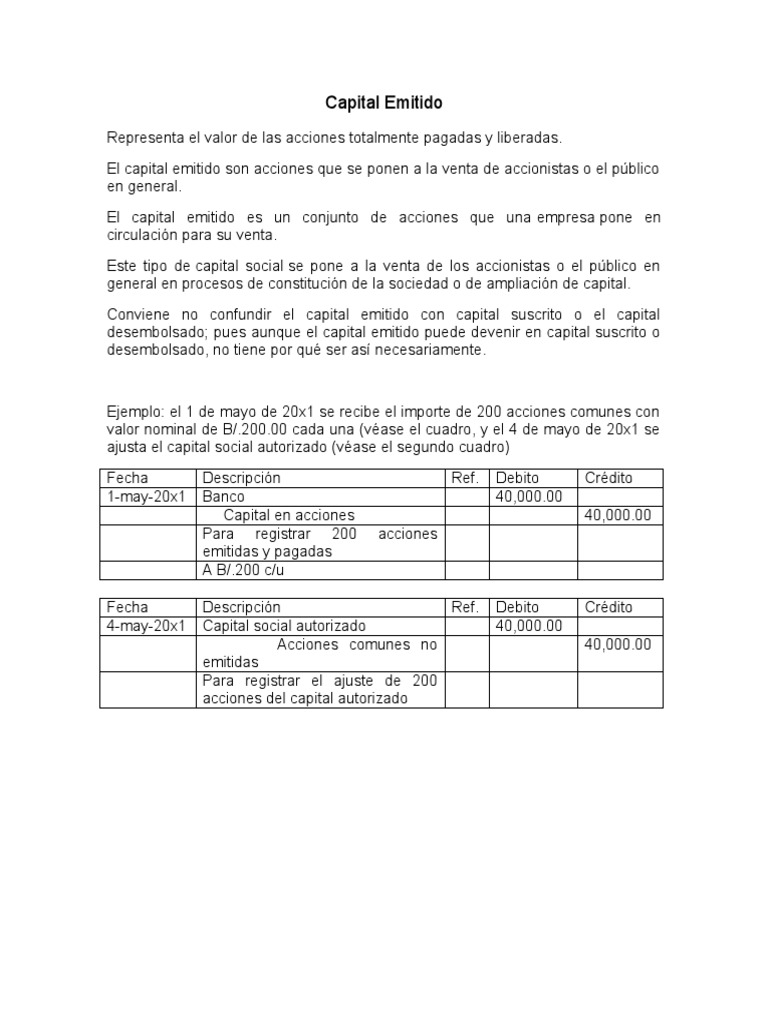 Capital Emitido | PDF | Compartir (Finanzas) | Empresas