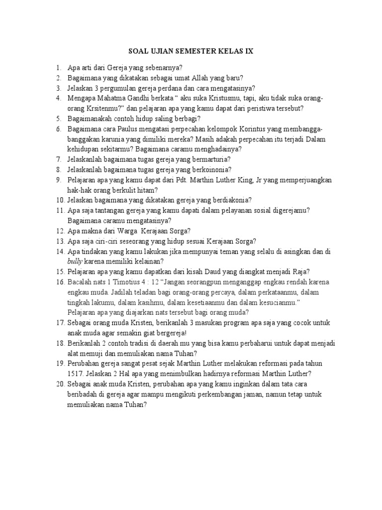 SOAL UJIAN SEMESTER KELAS Ix | PDF SOAL UJIAN SEMESTER KELAS Ix | PDF