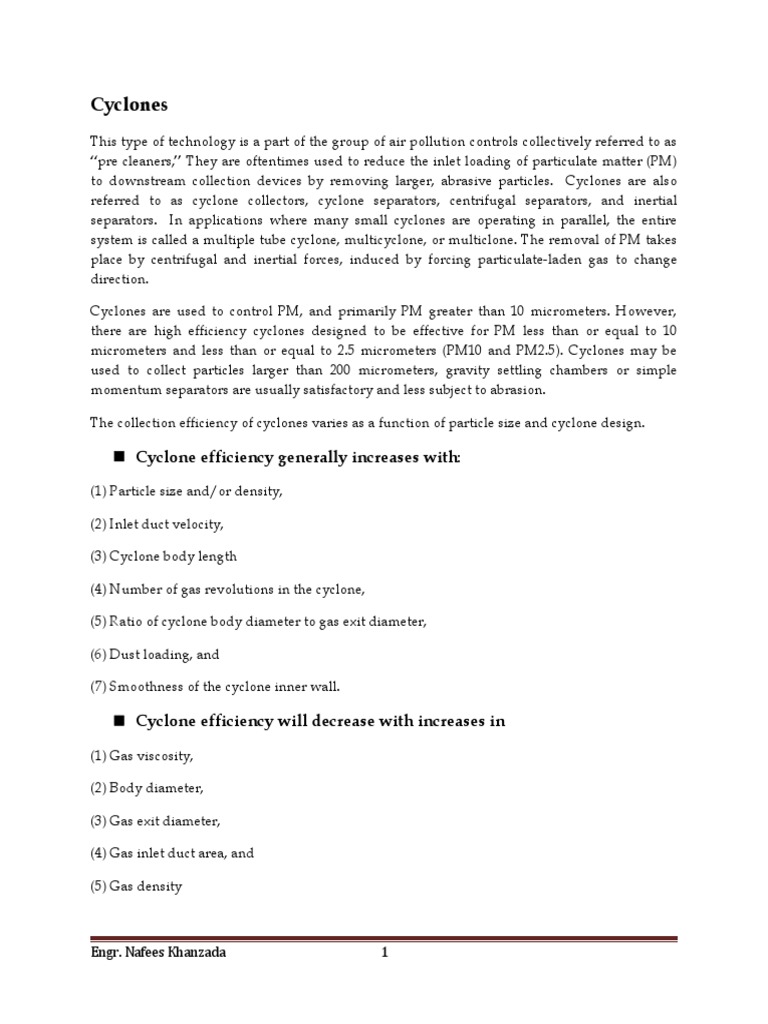 Cyclones: Cyclone Efficiency Generally Increases With | PDF | Nature ...