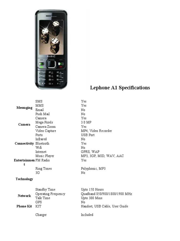 Lephone A1 Detailed Specifications | PDF | Technology & Engineering