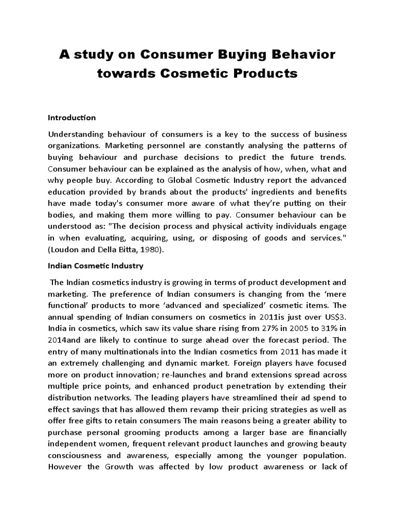A Study On Consumer Buying Behavior Towards Cosmetic Products | PDF ...