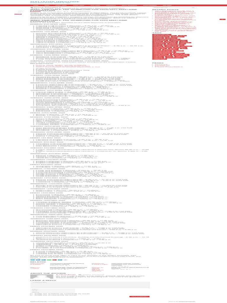 WAEC Timetable, PDF Download For 2020 - 2021 May - June Examination ...