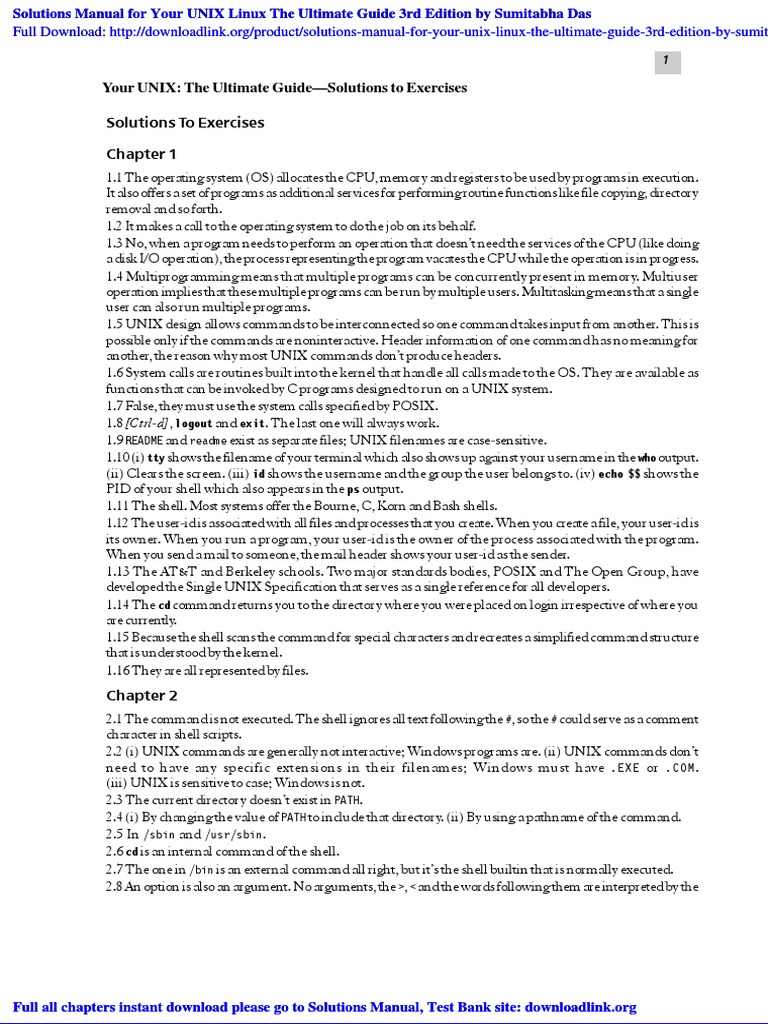 Solutions Manual For Your UNIX Linux The PDF | PDF | Operating System ...