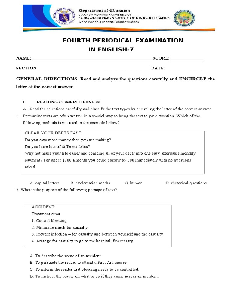 4TH Quarter Grade 7 TQ | PDF | Poetry | Linguistics