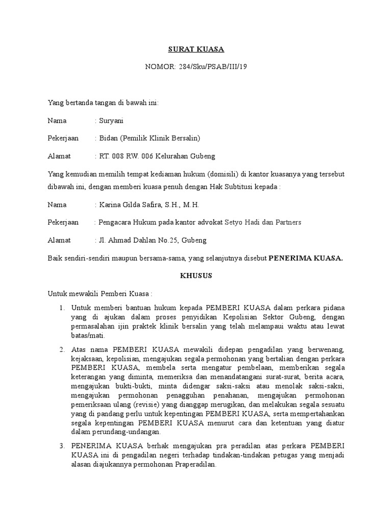 Surat Kuasa Praperadilan | PDF