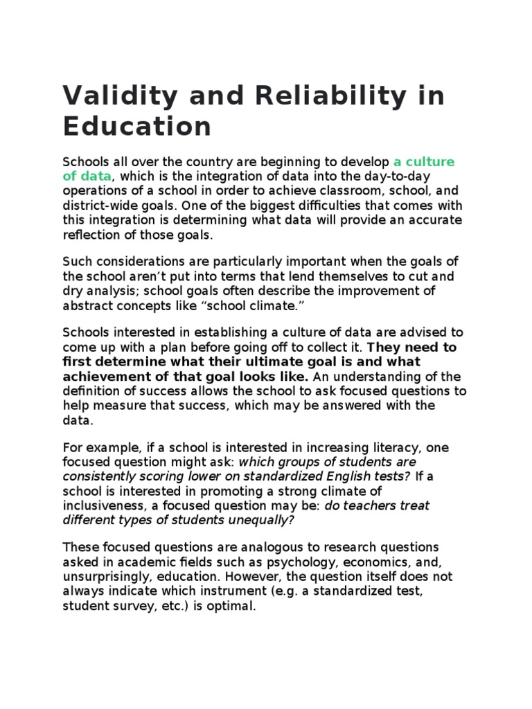 Validity And Reliability In Education Pdf Validity Statistics