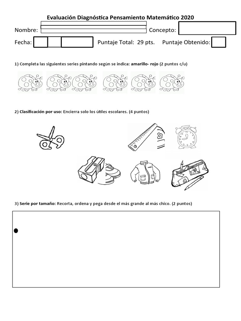 Evaluación Diagnóstica Matemáticas Preescolar | PDF